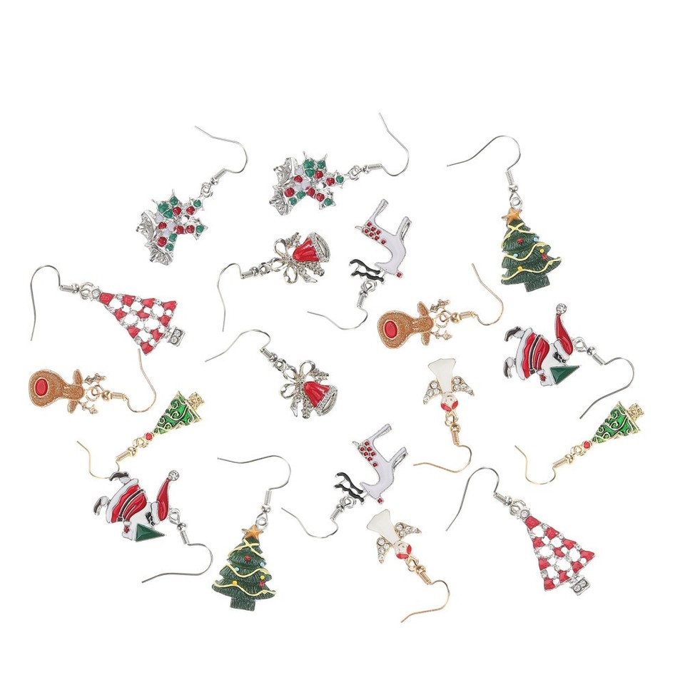 9 Pairs Christmas Earrings Women Eardrops Cartoon Dangle Earrings ...