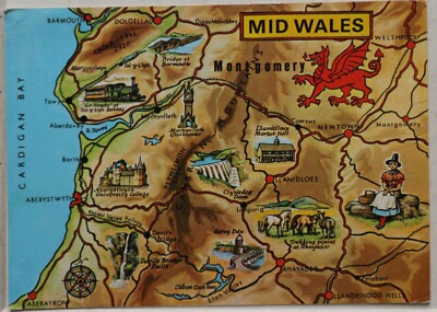 VINTAGE POSTCARD WALES MAP OF MID WALES NEWTOWN WELSHPOOL RHAYADER | eBay