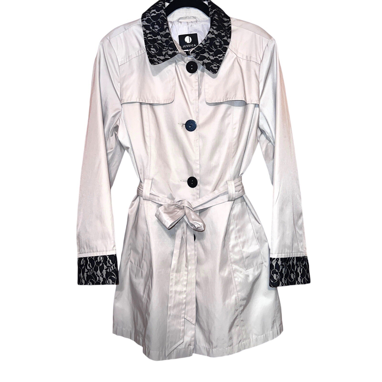 Jessica Beige Classic Trench Coat Size Small Lace Col… - Gem