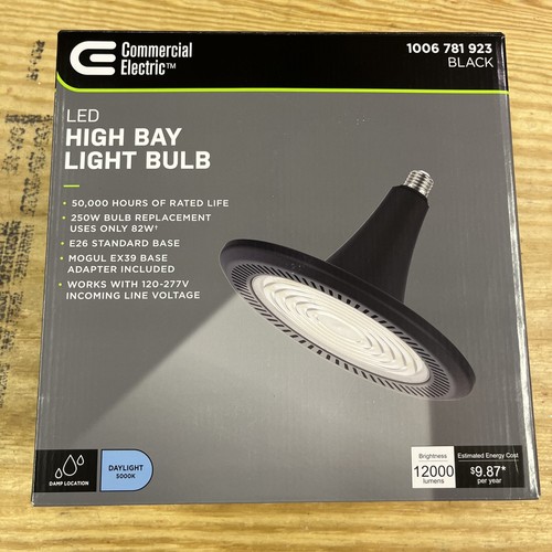 Commercial Electric 82 Watt LED High Bay Light Bulb 12000 Lumens E26 ...