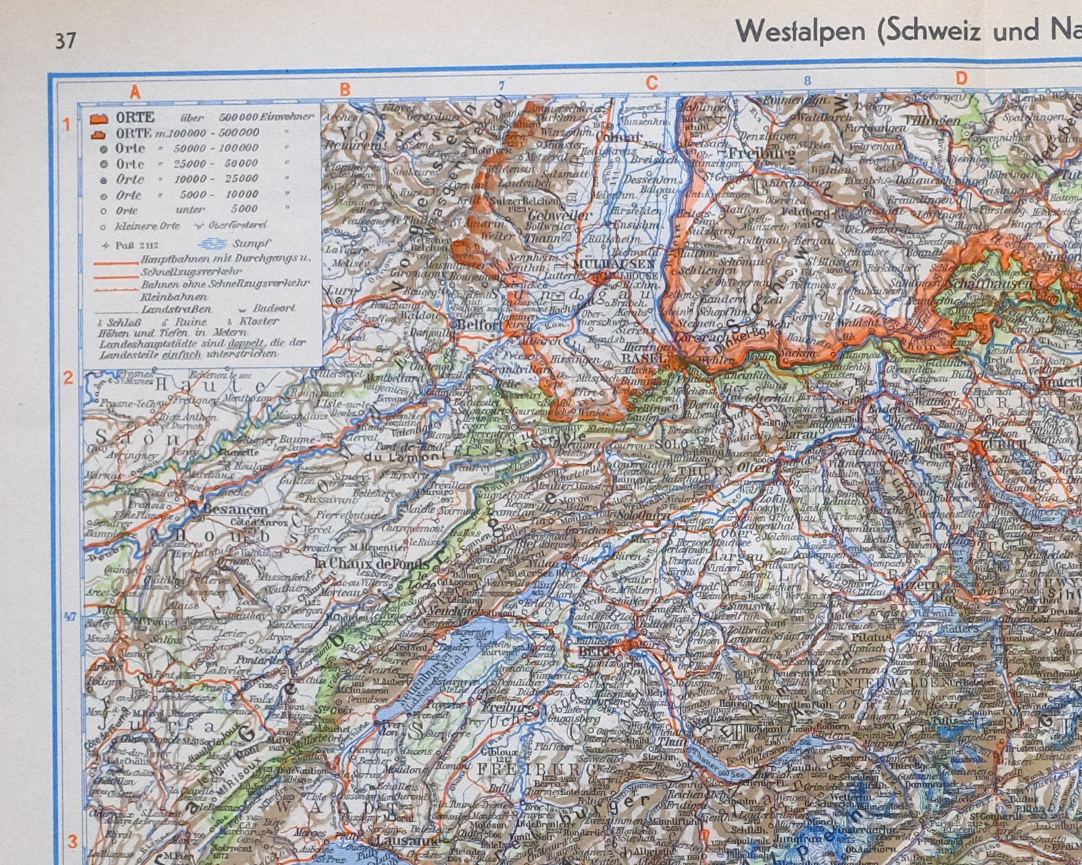 1943 MAP WESTERN ALPS SWITZERLAND ZURICH BERN GENEVA SCHWYZ | eBay