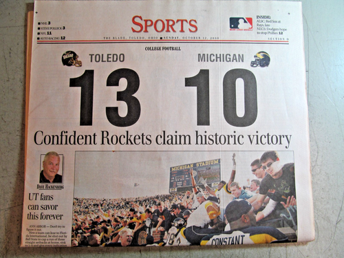 College Football Newspaper U of Toledo beats U of Michigan Oct 12 2008 ...