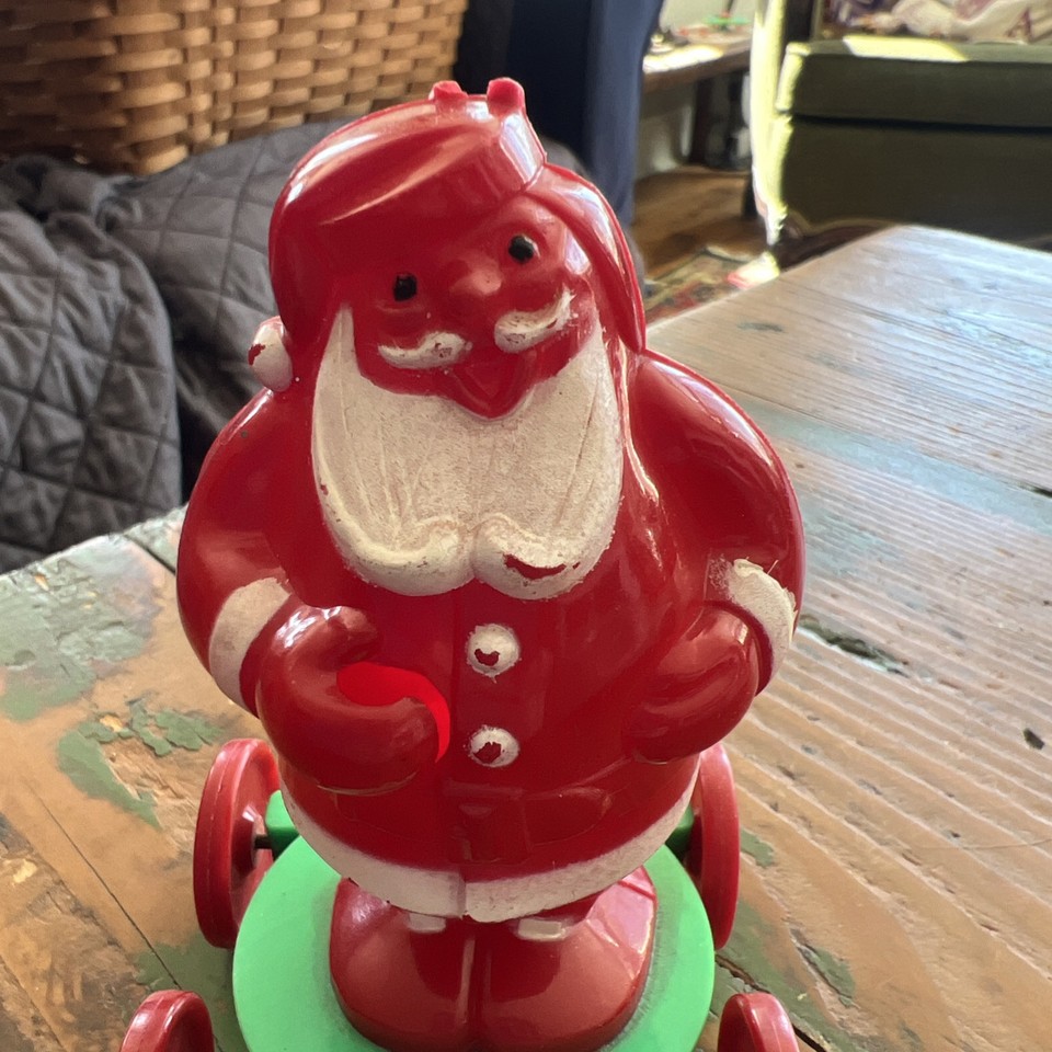 Vintage 1950's Rosen Rosbro Hard Plastic Santa on Wheels Christmas Pull Toy 4.5" | eBay