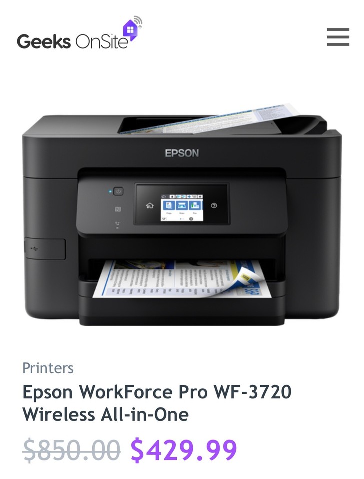 New Epson WorkForce Pro WF-3720 All-In-One Printer Buy More Save More ...