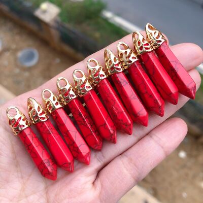 10pcs red turquoise Stone Hexagon Point Pendant Chakra Reiki Healing ...