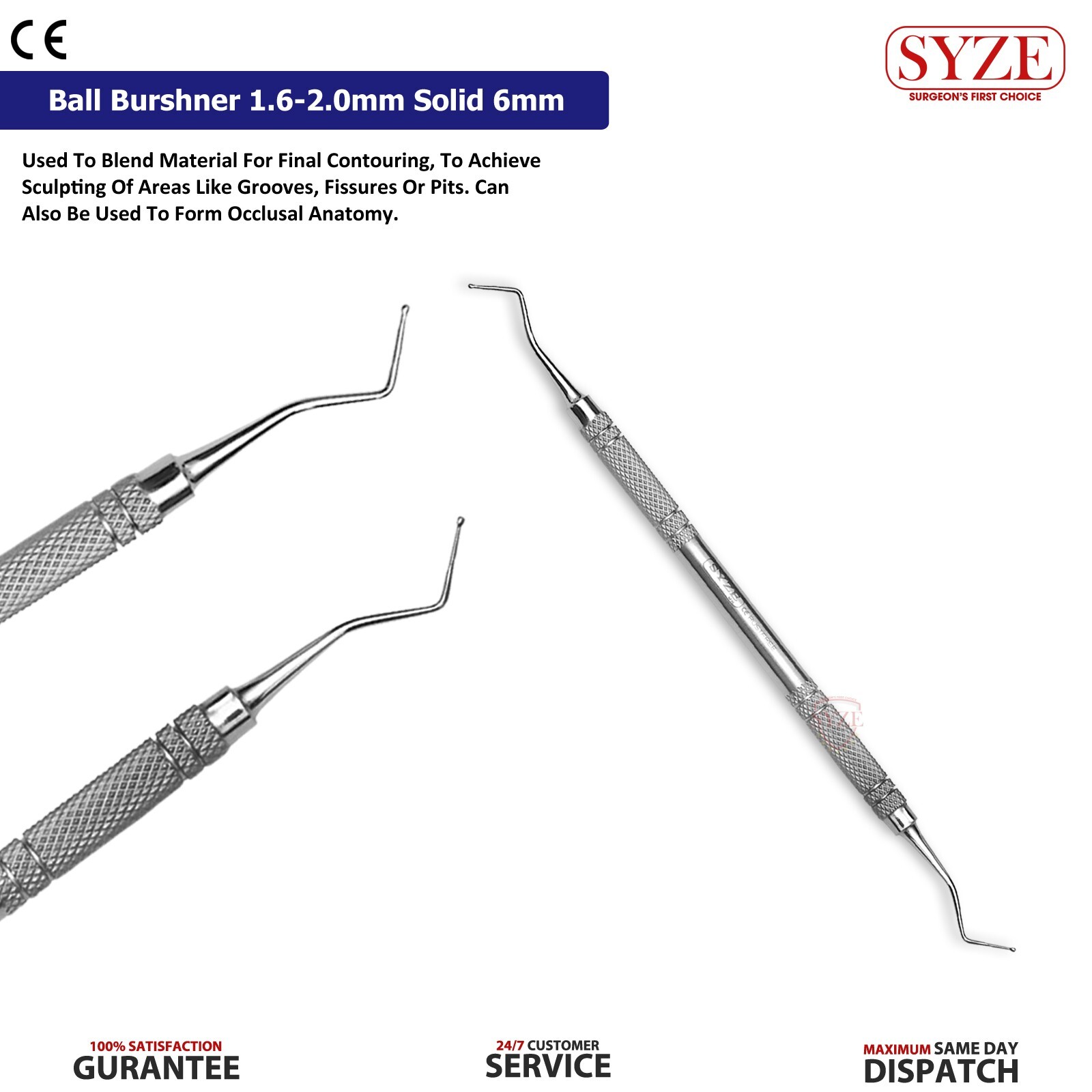 Dental Amalgam Ball Burnisher Restorative Filling Instruments, Double ...