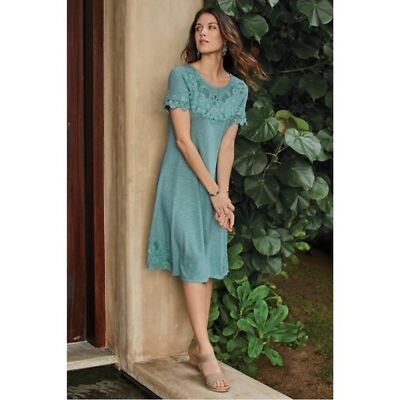 Soft Surroundings Tiki Town Embroidered Applique Cotton Modal Green ...