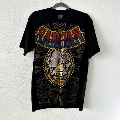 Vintage Samoan Pro-Tag Black Short Sleeve Graphic Tee Shirt - Mens Size ...