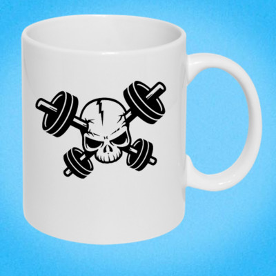 CROSSED BARBELL SKULL MUG CUP COOL GYM TRAINING BODYBUILDING FITNESS ...