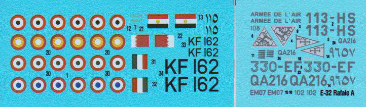 RAFALE A (FRENCH, EGYPTIAN, INDIAN & QATAR AF MMARKINGS) #G76 1/48 ...