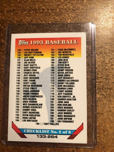 1993 Topps Baseball # 395 Checklist # 2 133-264 Unused | eBay