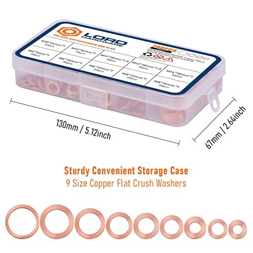200 Pcs Copper Crush Metric Washers Assortment Kit Flat O Ring Sealing ...