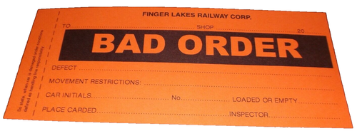 FINGER LAKES RAILWAY UNUSED BAD ORDER/HOME SHOP FOR REPAIR CARD FOR ...