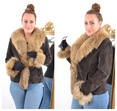 US4711 GENUINE LEATHER JACKET WITH REAL RANCH FOX FUR COLLAR FOX CUFFS ...
