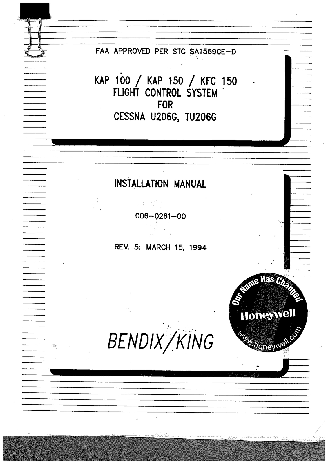 Bendix King KAP 100/KAP 150/KFC 150 Installation Manual Rev 5 006-0261 ...
