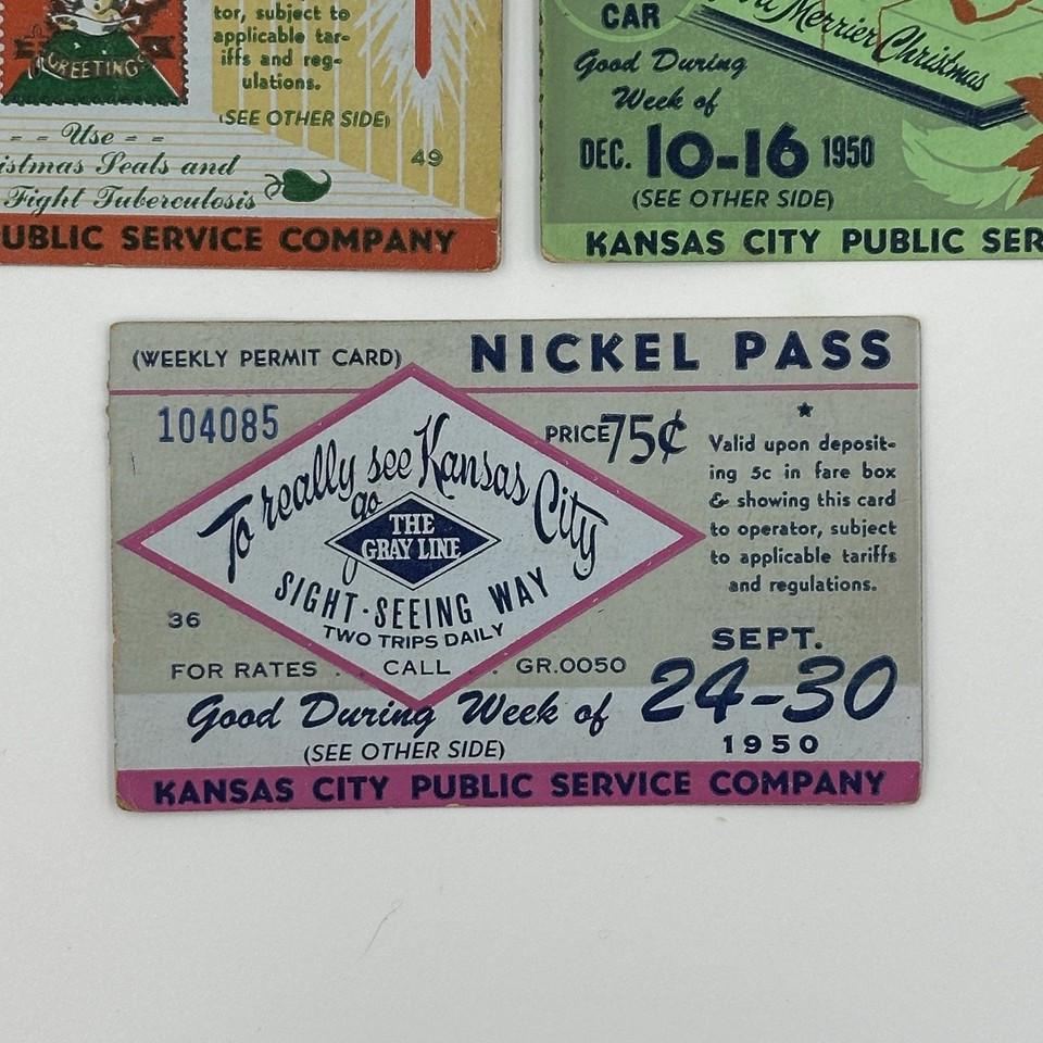 Kansas City Trolley Bus Nickel Pass 3x LOT 1950 Passes SEASONS ...