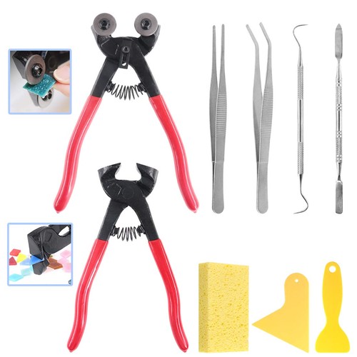 9Pcs Mosaic Tools Set, 2Pcs Heavy Duty Wheeled Glass Mosaic Nippers and ...
