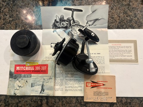Vintage Garcia Mitchell 306 Spinning Fishing Reel with Manuals & spool ...