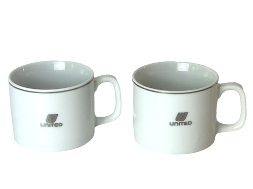 United Airlines Coffee Cups First Class White Silver Wessco China Logo ...