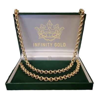 Mens 8mm Lined Belcher Set 9ct Gold XP Bracelet Chain 9" 24" Patterned ...