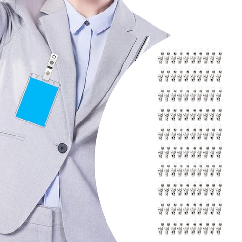 100 Pieces Metal ID Clips with Clear PVC Strap for ID Cards Name Tags ...
