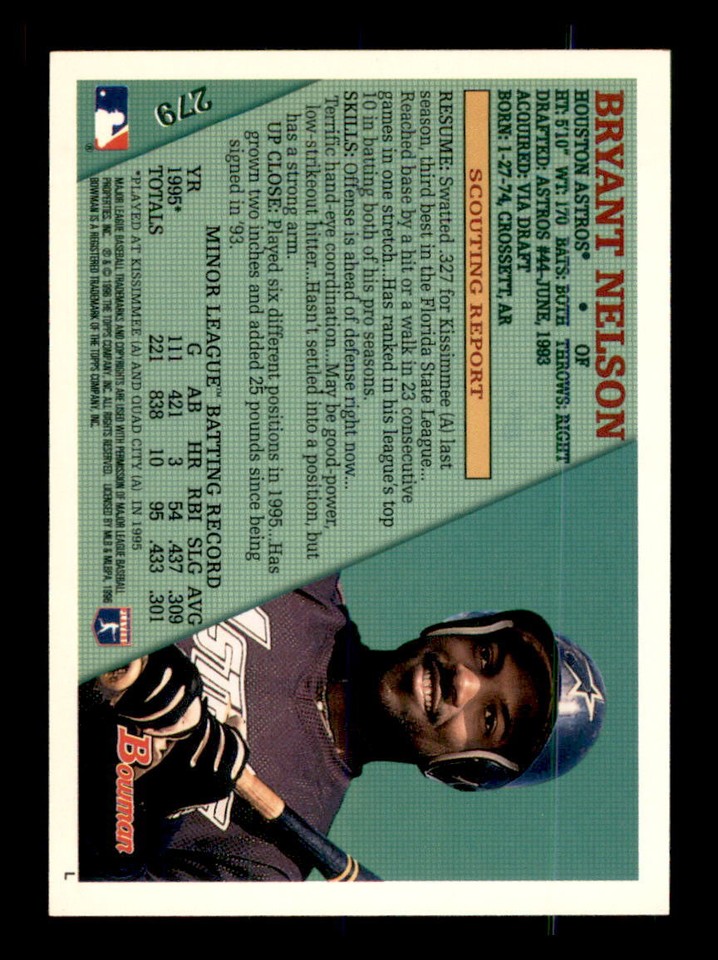 1996 Baseball Bowman Bryant Nelson Houston Astros #279 RC2 | eBay