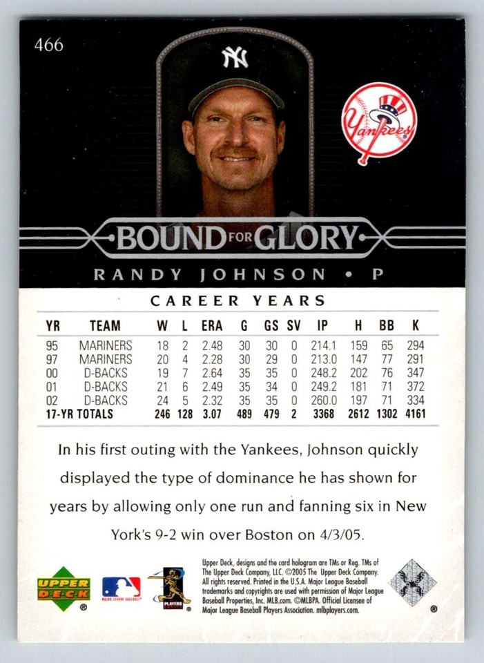 2005 Upper Deck #466 Randy Johnson Bound For Glory Yankees | eBay