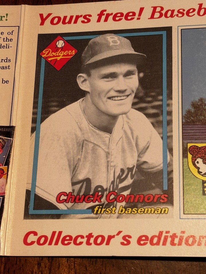 1985 CHUCK CONNORS BASEBALL CARD MAG PANEL#25 Dodgers #408 Cubs Uncut ...