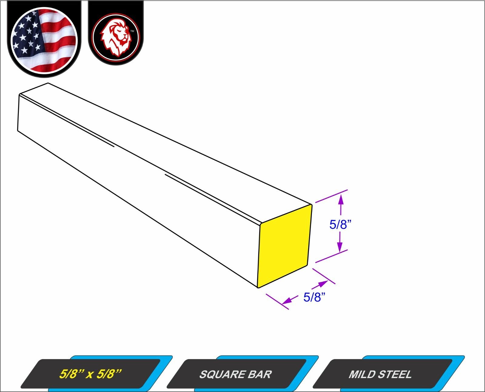 (X2) 5/8" Square Metal Bar - Metal Stock - Mild Steel - 60" Long (5-ft ...