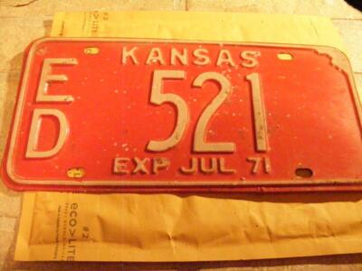 1971 KANSAS STATE LICENSE PLATE AUTO CAR VEHICLE TAG ED 521 EDWARDS ...