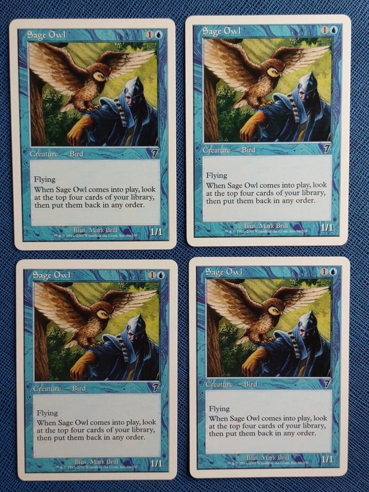 MTG 4x Sage Owl x4 NM Seventh 7th Edition Magic the Gathering Playset ...
