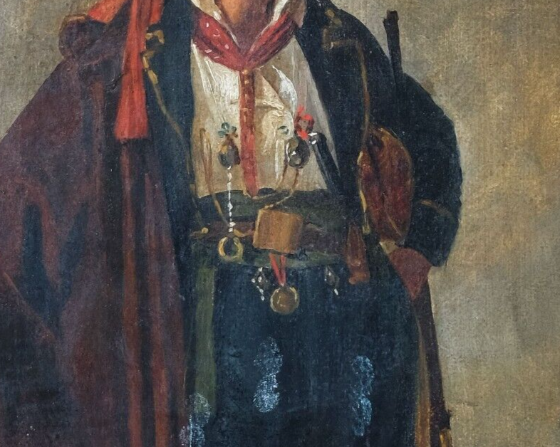 Antique Original Painting 18th century Old Art Roman Brigand Portrait ...