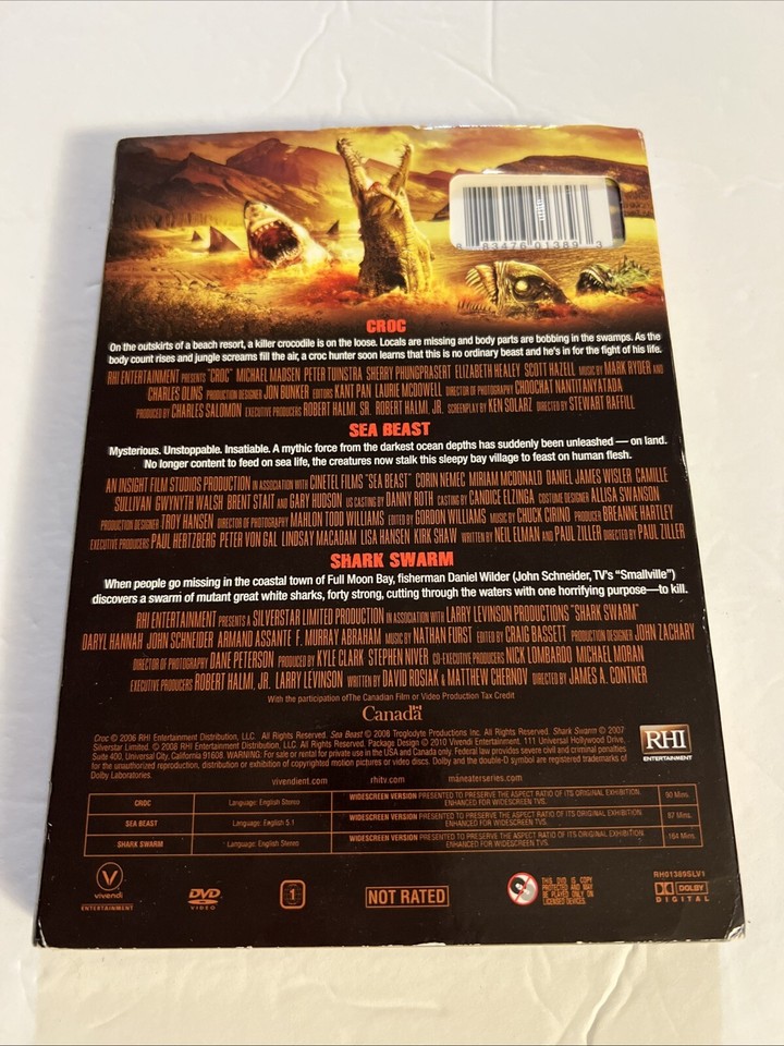 Maneater Series: Croc/Sea Beast/Shark Swarm (DVD, 2010, 3-Disc Set) NEW ...