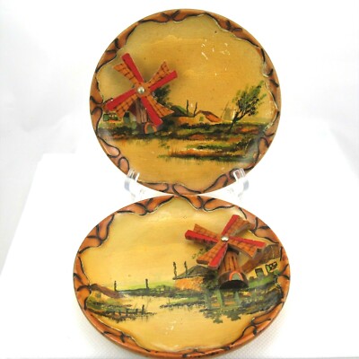 Spinning Windmill Plates Wood Wall Decor Midcentury Kitsch Hand Painted ...