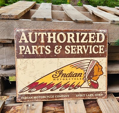 INDIAN MOTORCYCLES AUTHORIZED PARTS TIN SIGN chief scout biker vintage ...