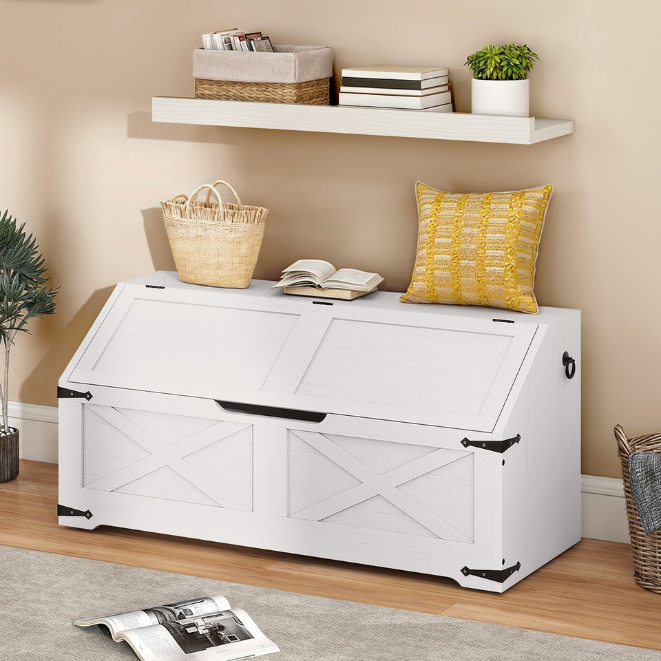 39.4'' Storage Bench Wood Storage Trunk Chest Storage Box Organizer w ...