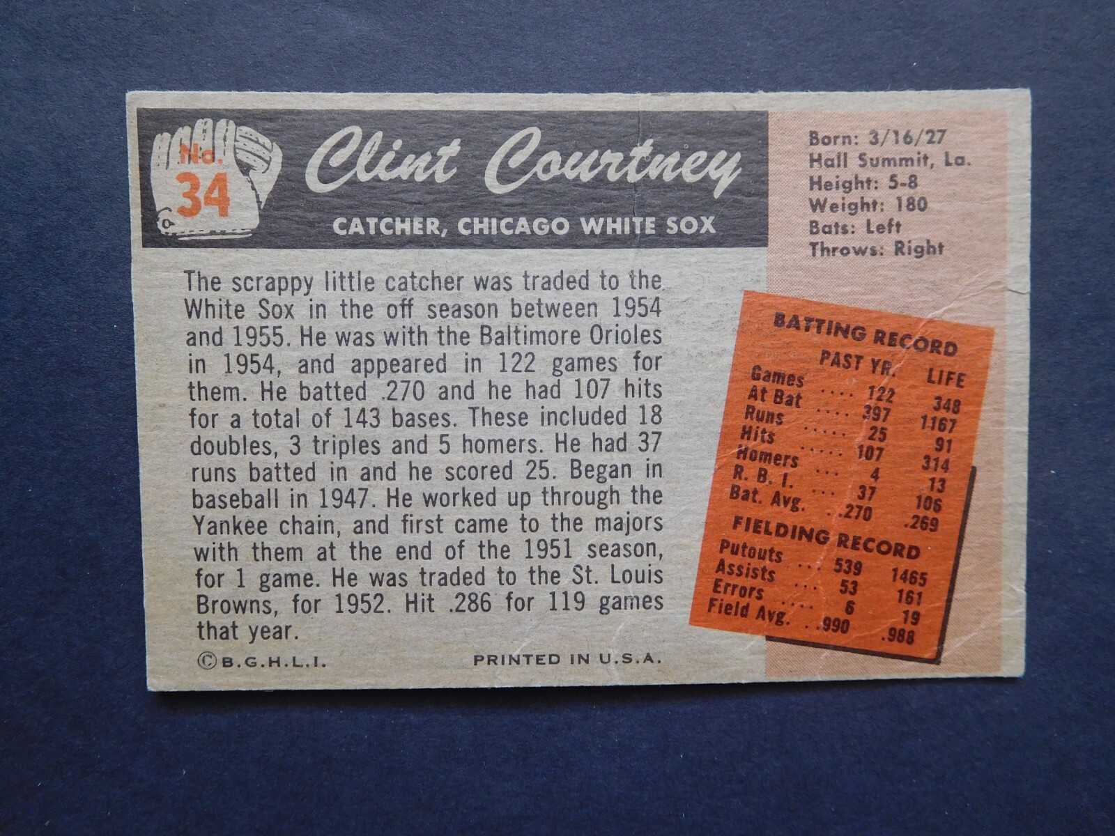 CLINT COURTNEY CHICAGO WHITE SOX 1955 BOWMAN CARD #34 | eBay