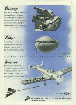 Yesterday - Today - Tomorrow Ercupe Certified Spin-Proof Plane ad 1945 ...
