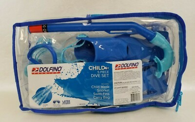 Dolfino 5 Piece Dive Set Swim Mask Snorkel Swim Fins Carry Bag Blue ...
