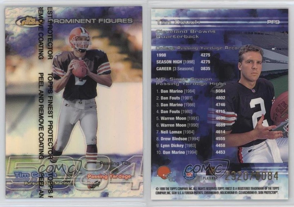 1999 Topps Finest Prominent Figures 2920/5084 Tim Couch #PF9 Rookie RC ...