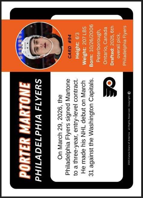 2025-26 Porter Martone Future Stars NHL Rookie Card #94 Philadelphia ...
