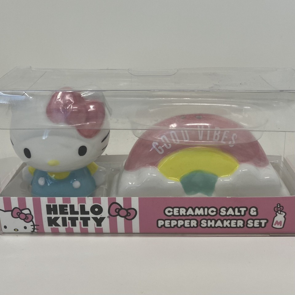 Sanrio Hello Kitty Ceramic Salt & Pepper Shaker Set Good Vibes Rainbow ...