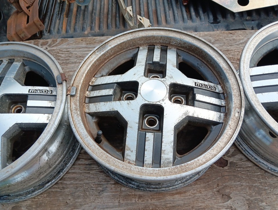4 Mazda 1985 FB RX7 RX - 7 Aluminum 4 Lug NKK CO Rims 5 1/2 - JJX13 4/ ...
