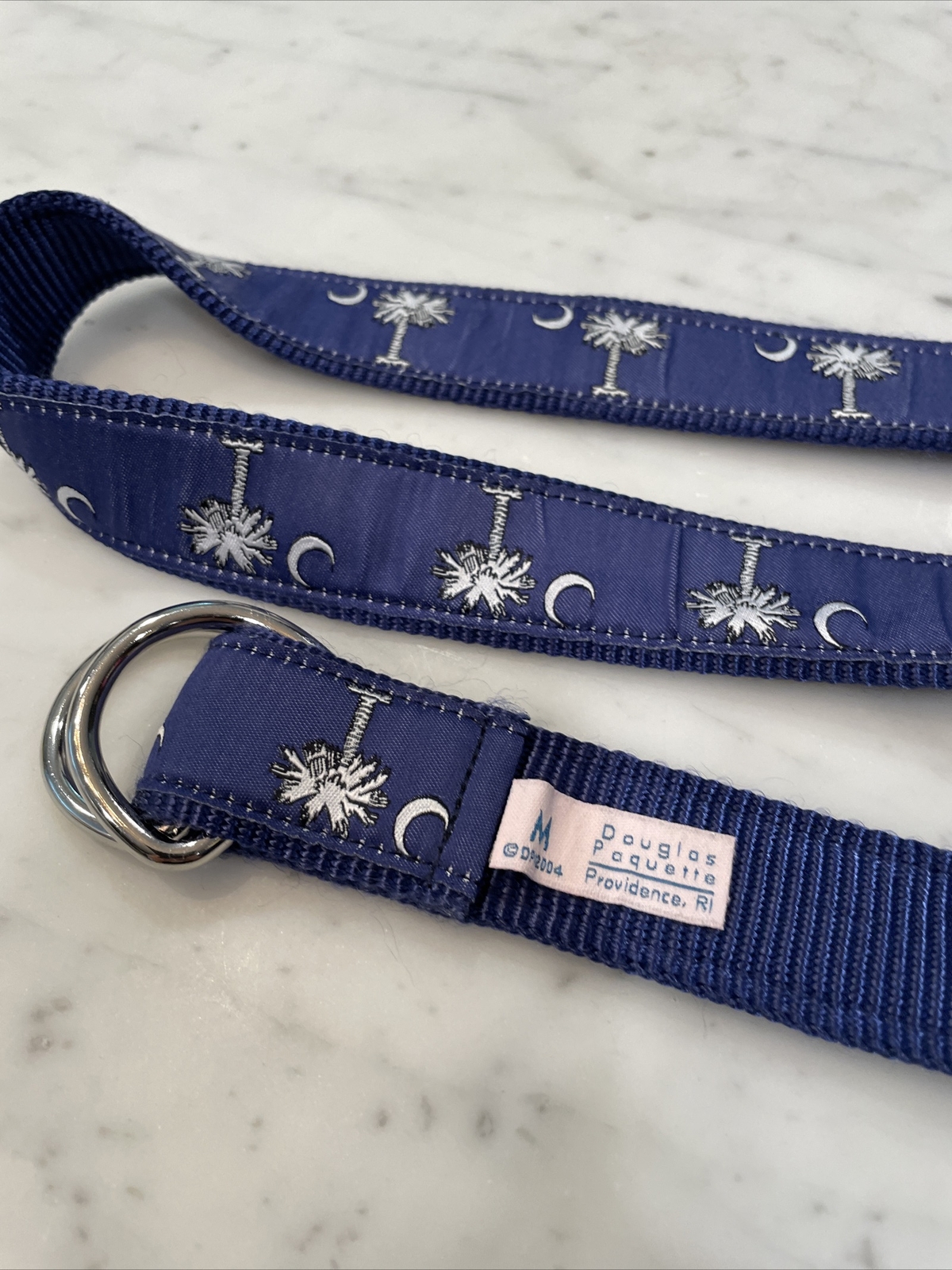 Douglas Paquette Print Belt Medium Blue Palm Trees Moon | eBay