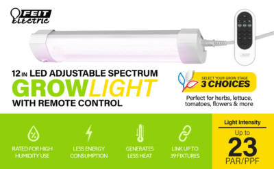 Feit Electric 12in. LED Adjustable Spectrum Grow Light w/ Remote 12W ...