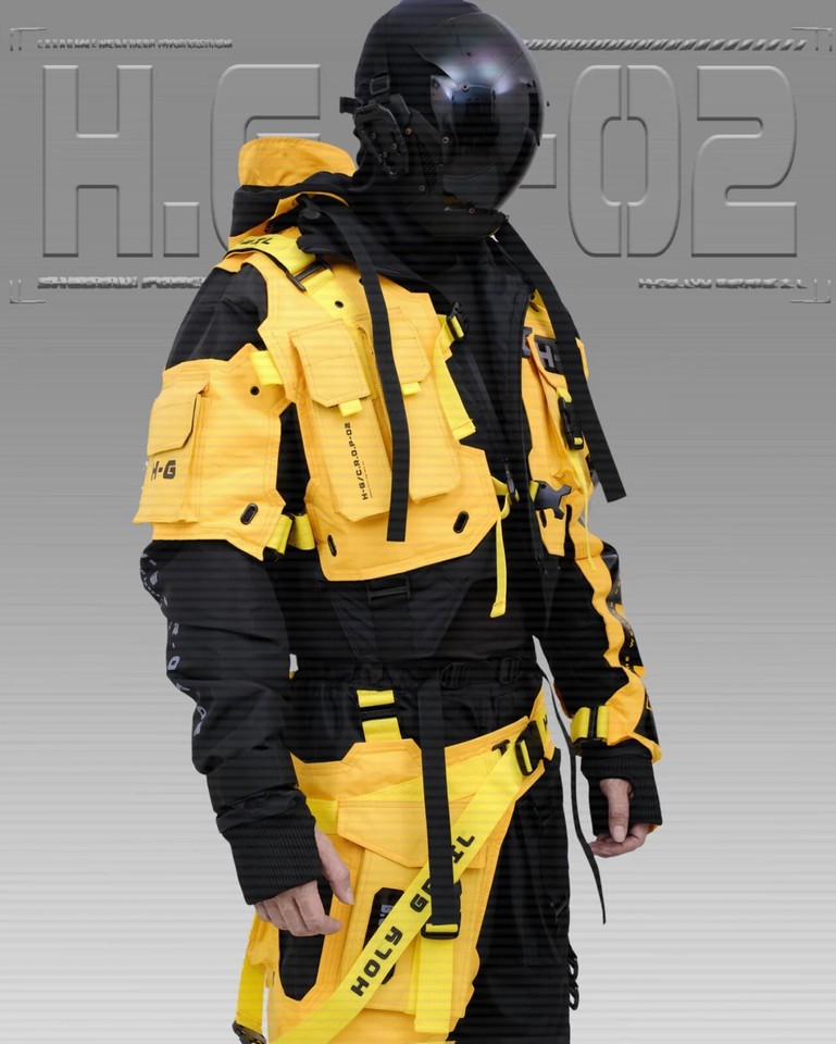 Men's Techwear Yellow Jacket Hoodie Full Zip Buckle Holygrail H.G.C-02 ...