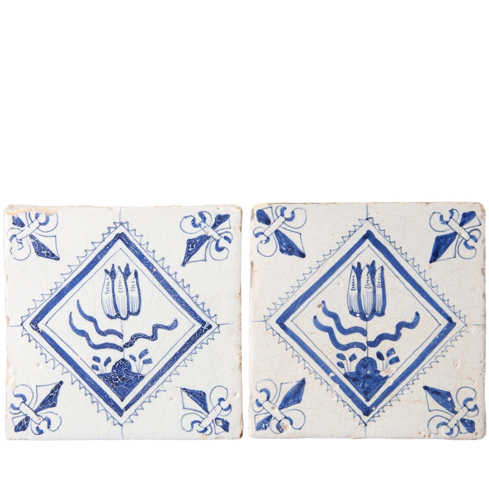 Nice field of 25 Dutch Delft Blue tiles, tulip in a diamond, 17th ...