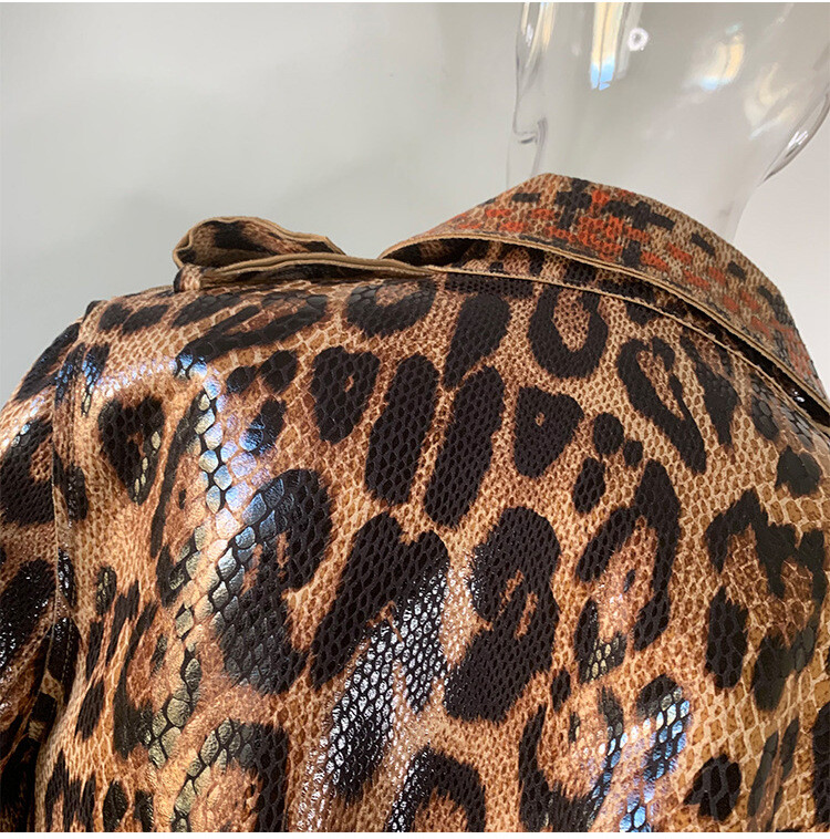 British American Style Leopard Print Women Belt Long Trench Coat ...