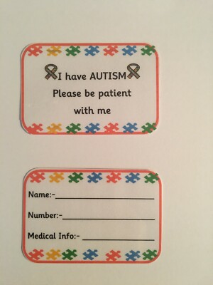ASD ADHD AWARENESS safety Medical INSERT/CARD ONLY Autism/ADHD ...