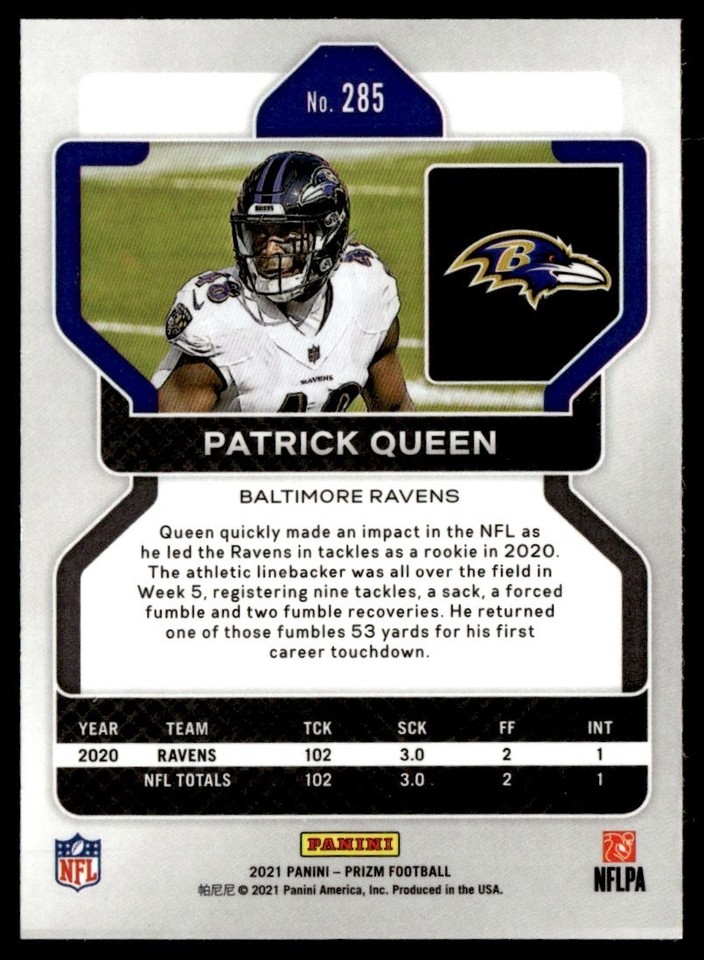 2021 Panini Prizm Patrick Queen Baltimore Ravens #285 | eBay